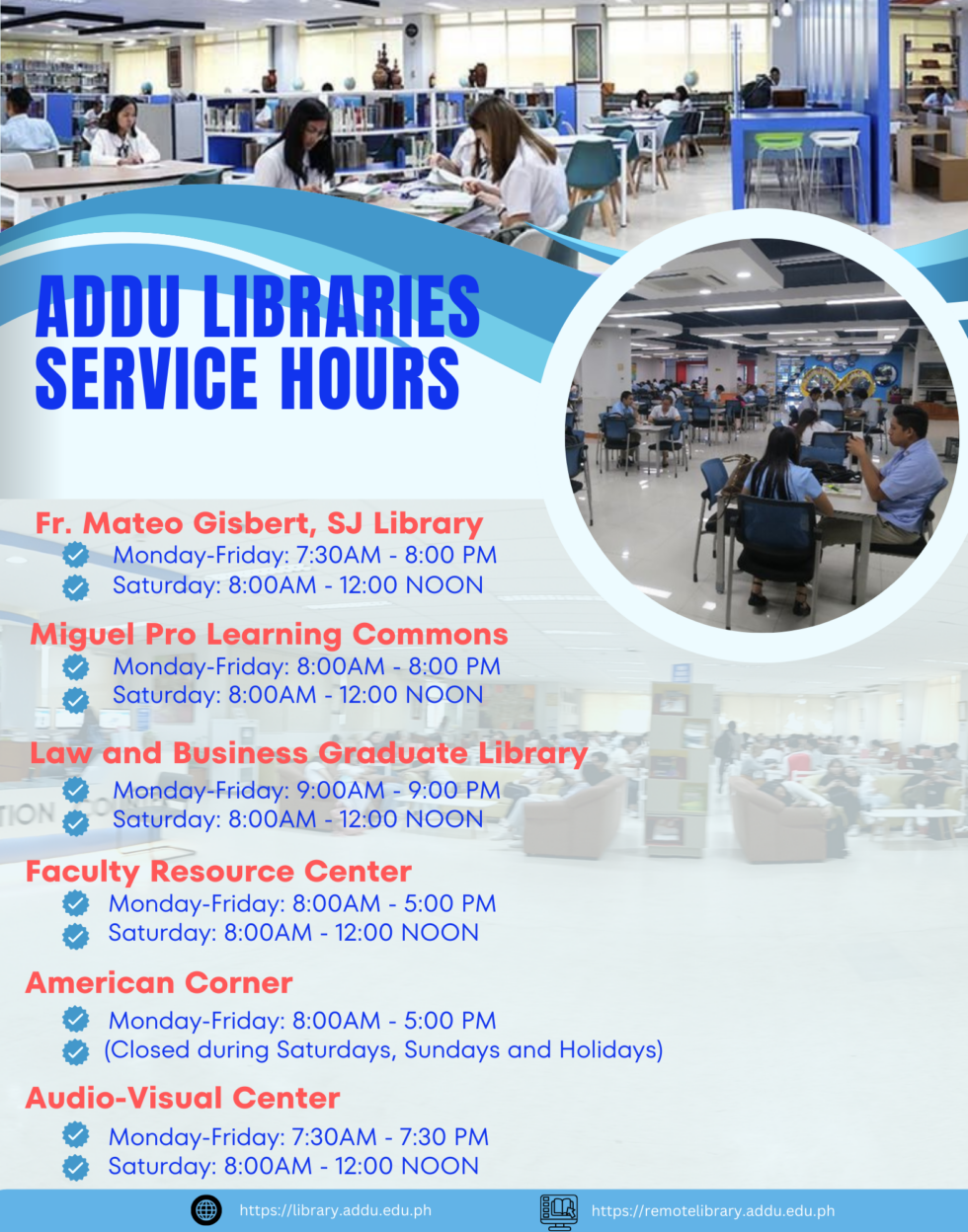 Library Service Hours | Ateneo de Davao University Libraries